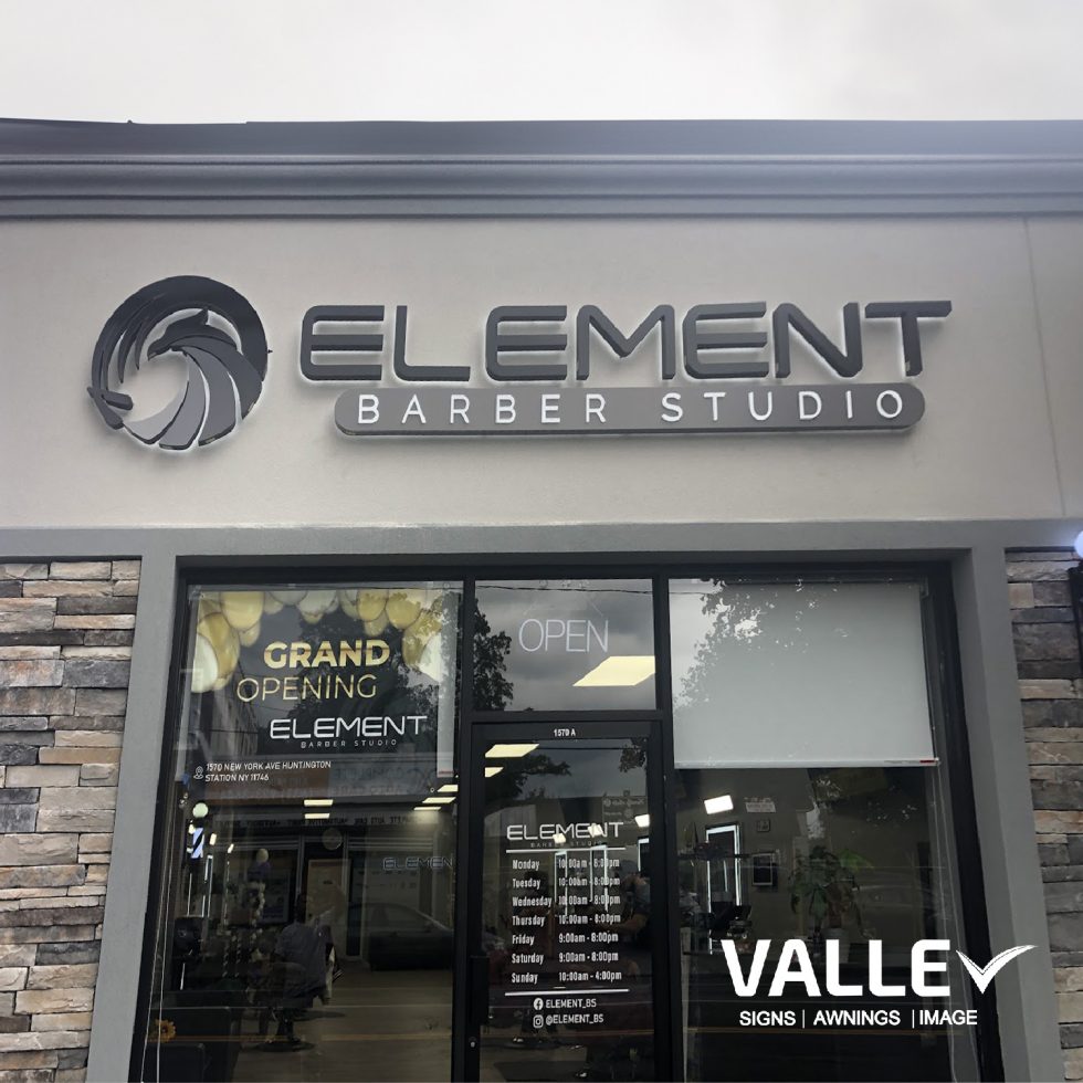 Element Barber Studio's Halo Lit Channel Letters - Valle Signs & Awnings